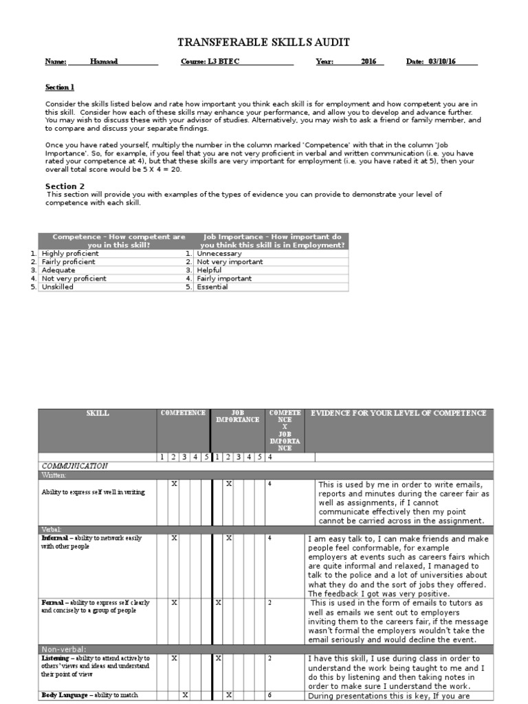 Copyof04transferable Skills Audit | PDF | Competence (Human Resources ...