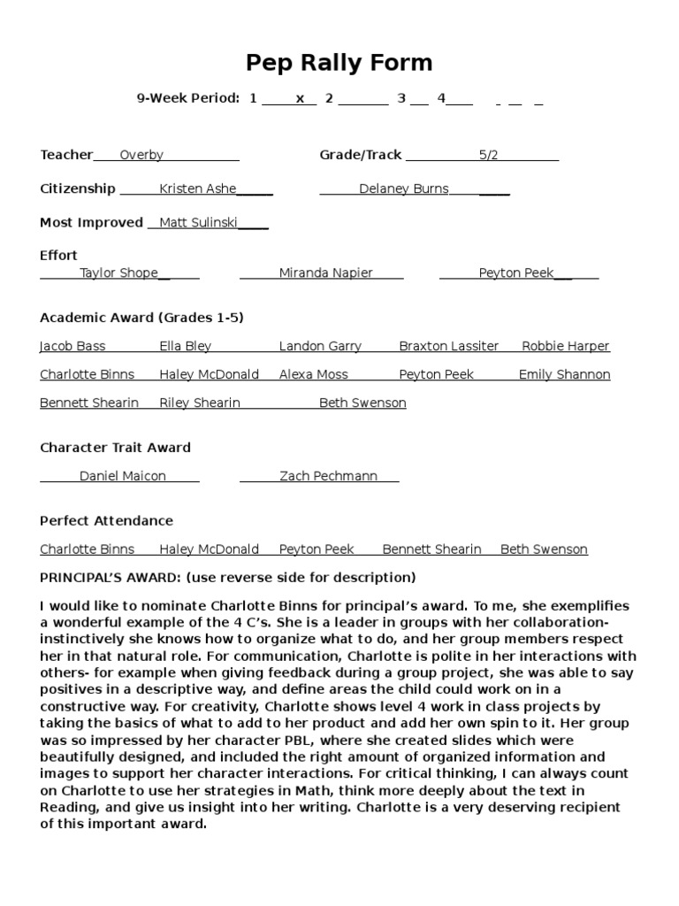 Pep Rally Form-1 | PDF