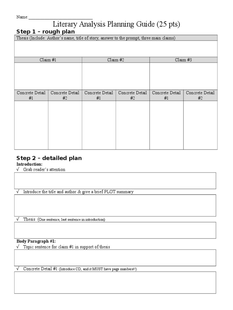 Literary Analysis Planning Guide Revised