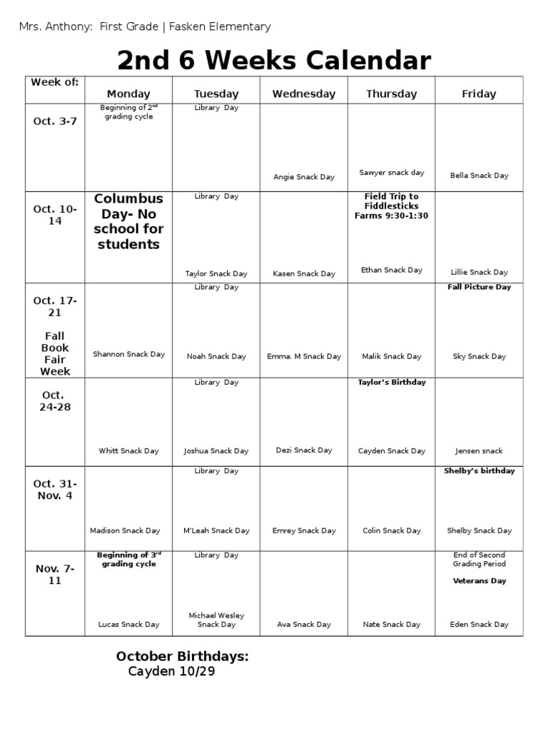 2nd 6 Weeks Calendar | PDF | Social Science | History