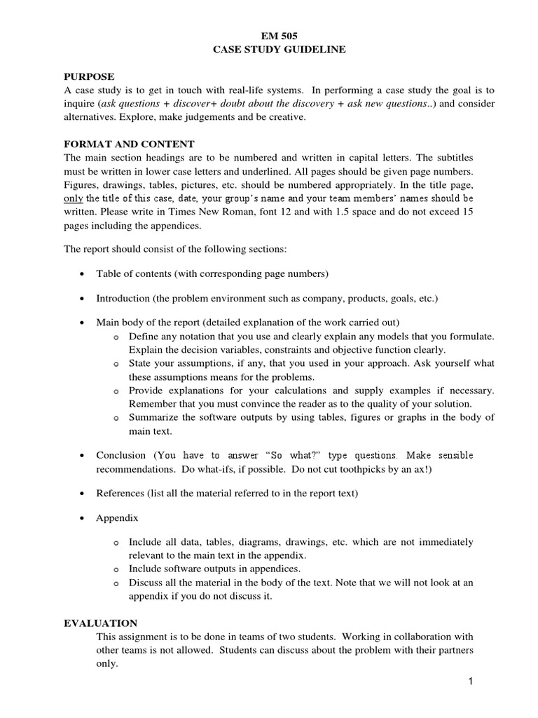 EM 505 Case Study Guidelines | PDF