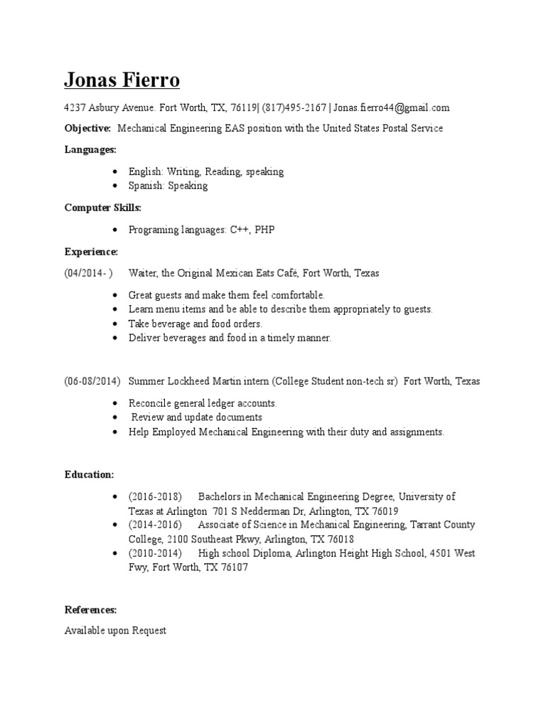 Mechanical Engineer Resume - Jonas Fierro | PDF | Career & Growth ...