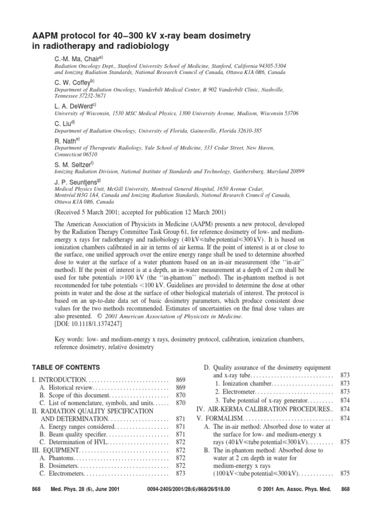AAPM - RPT - 76 - TG61 - 40-300kV X-Ray Dosimetry in Radiotherapy and ...