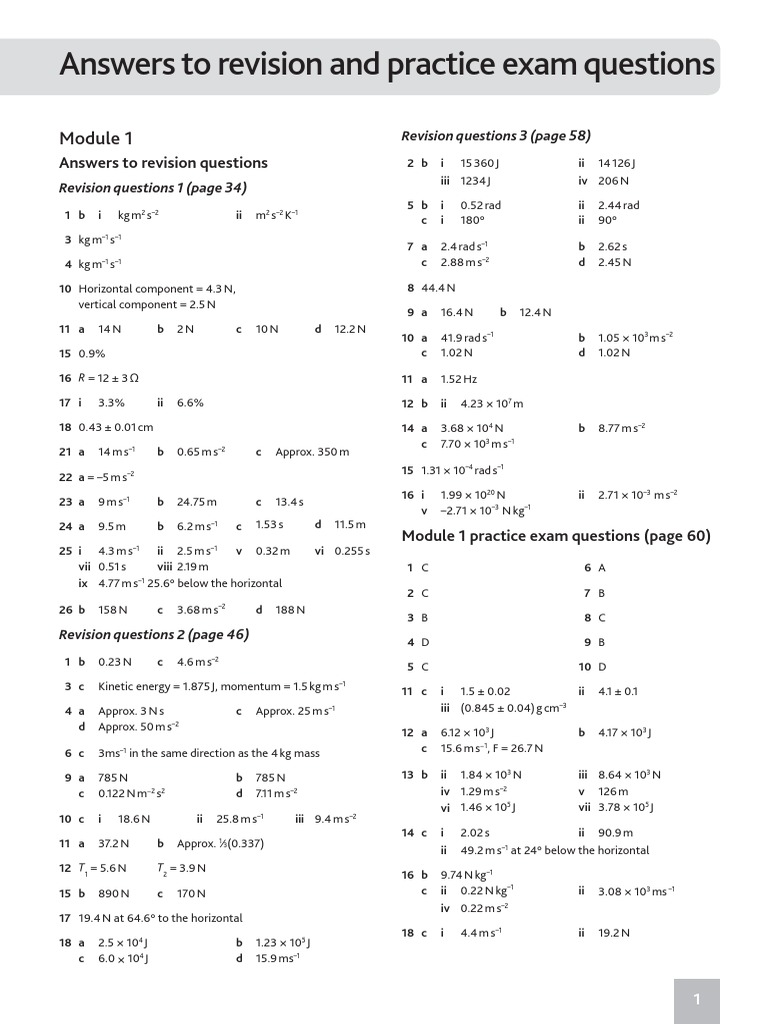 Physics Module 1 Exam Answers | PDF
