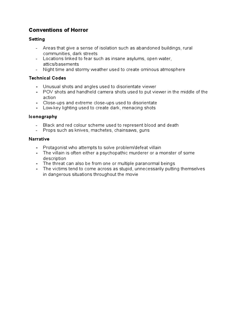 Key Elements of Horror Conventions | PDF
