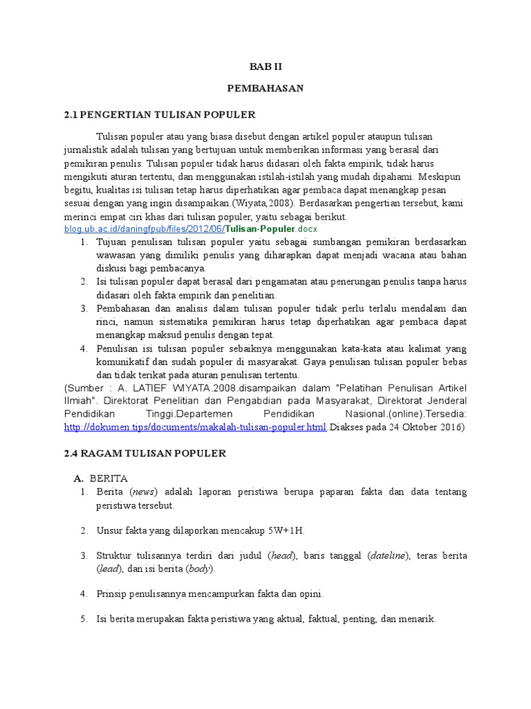 Pengertian dan Ciri Tulisan Populer | PDF