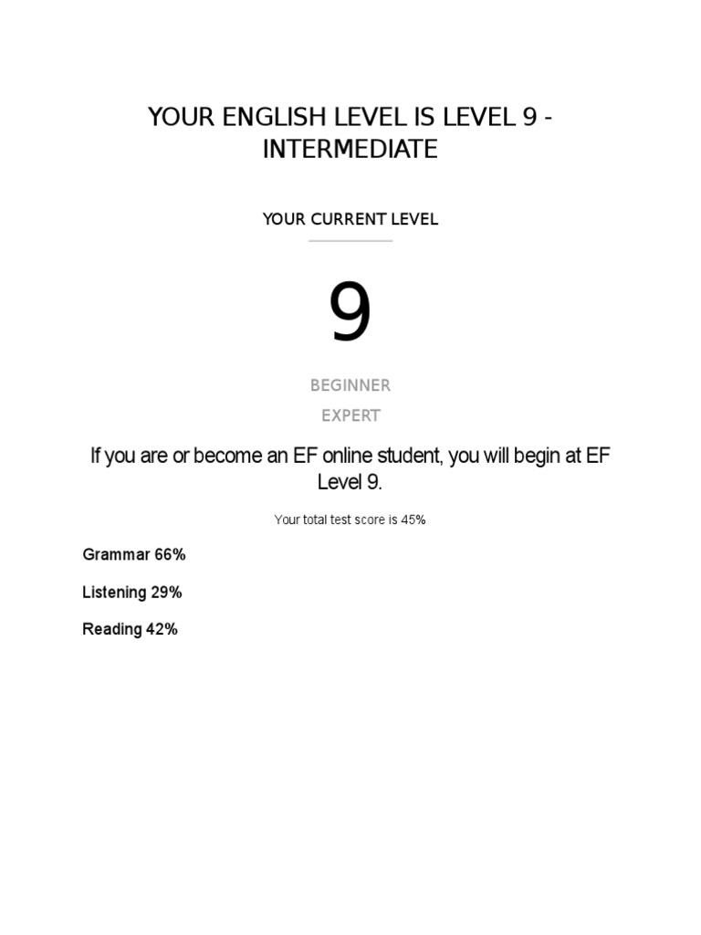 EF English Level 9 Assessment Results | PDF