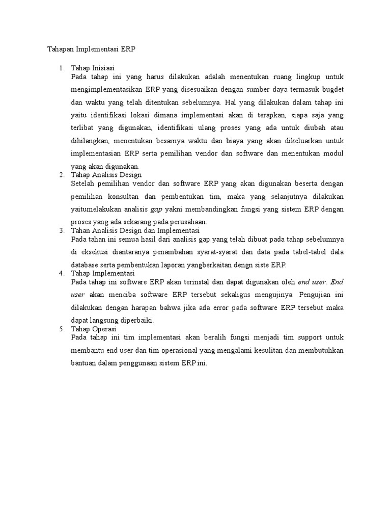 Tahapan Implementasi ERP | PDF