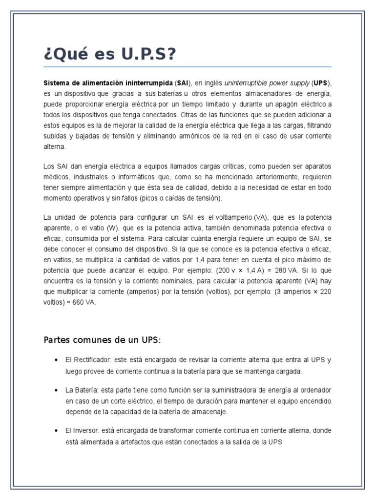 Definición y Función de un UPS | PDF | Física | Ingenieria Eléctrica