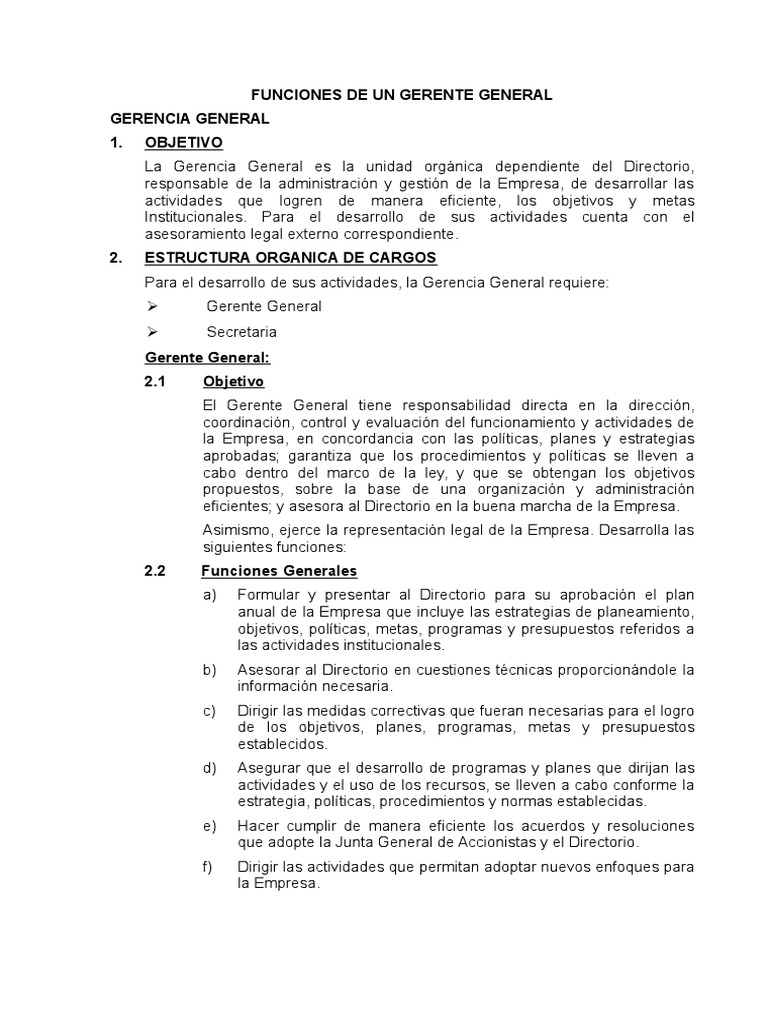 Funciones de Un Gerente General | PDF | Presupuesto | Planificación
