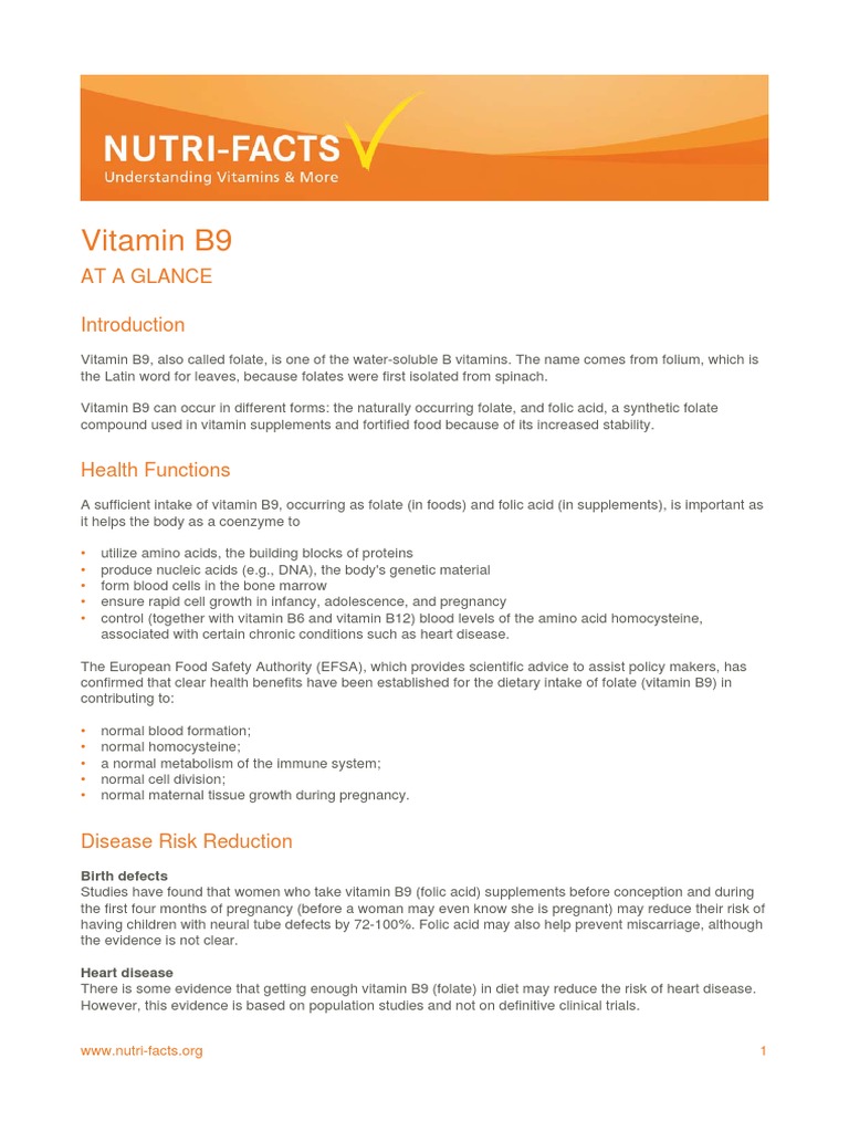 Vitamin B9 PDF | Download Free PDF | Folic Acid | Diet & Nutrition