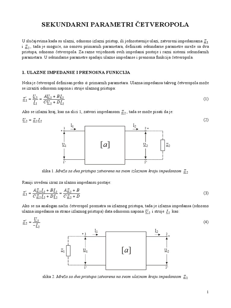 Sekundarni Parametri Cetveropola | PDF