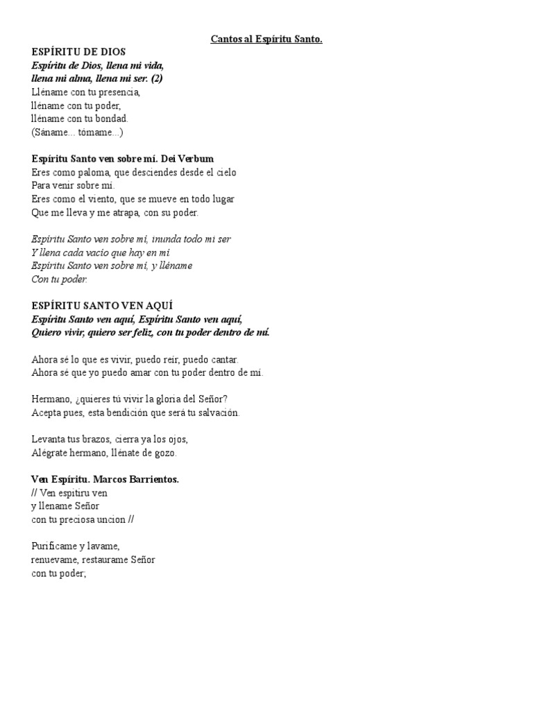 Cantos Al Espíritu Santo | PDF | espíritu Santo | Cristo (título)