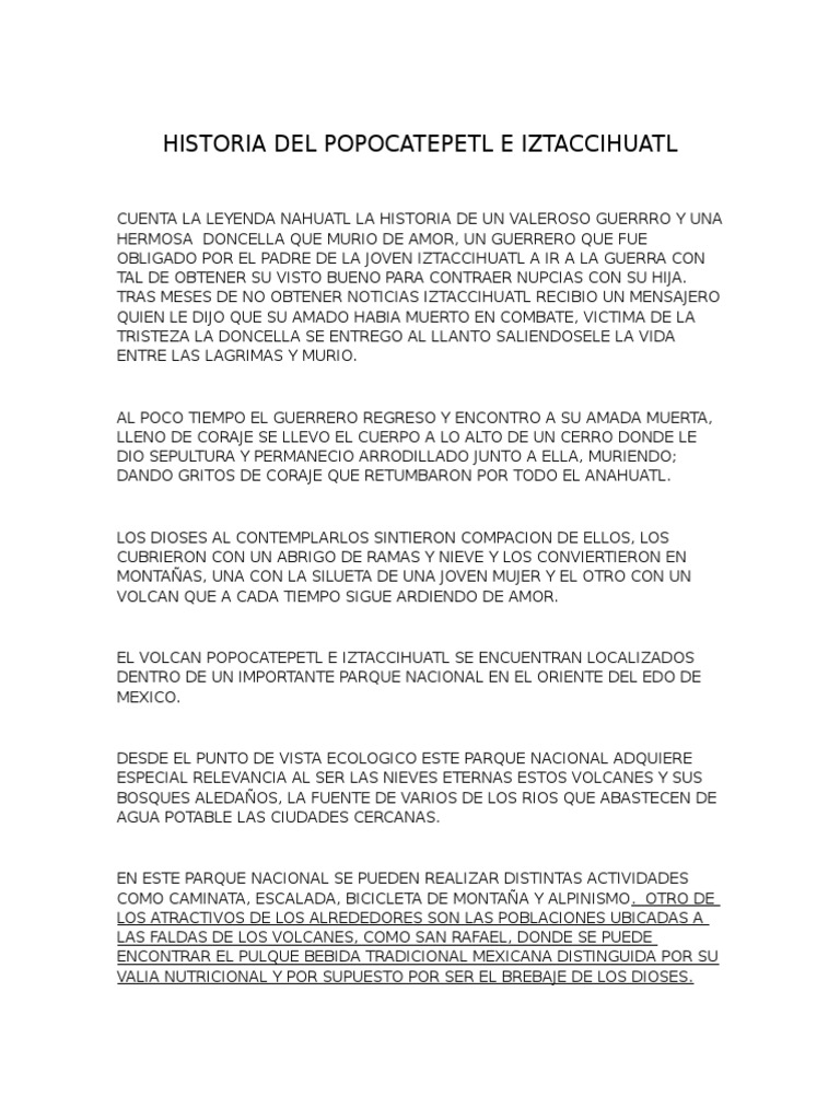 Historia Del Popocatepetl e Iztaccihuatl | PDF