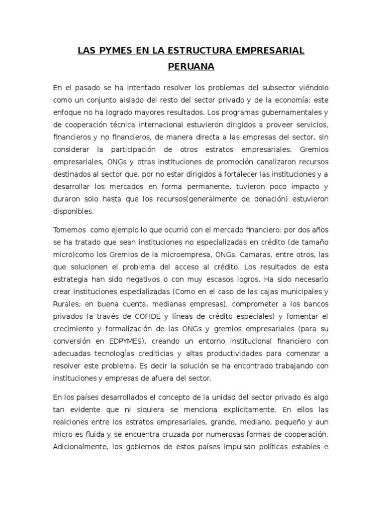 Las Pymes en La Estructura Empresarial Peruana | PDF | Pequeñas y ...