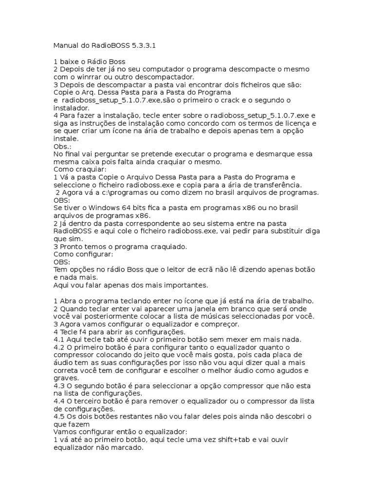 Manual Do RadioBOSS 5 Portugues | PDF | Equalização (áudio) | Radiodifusão