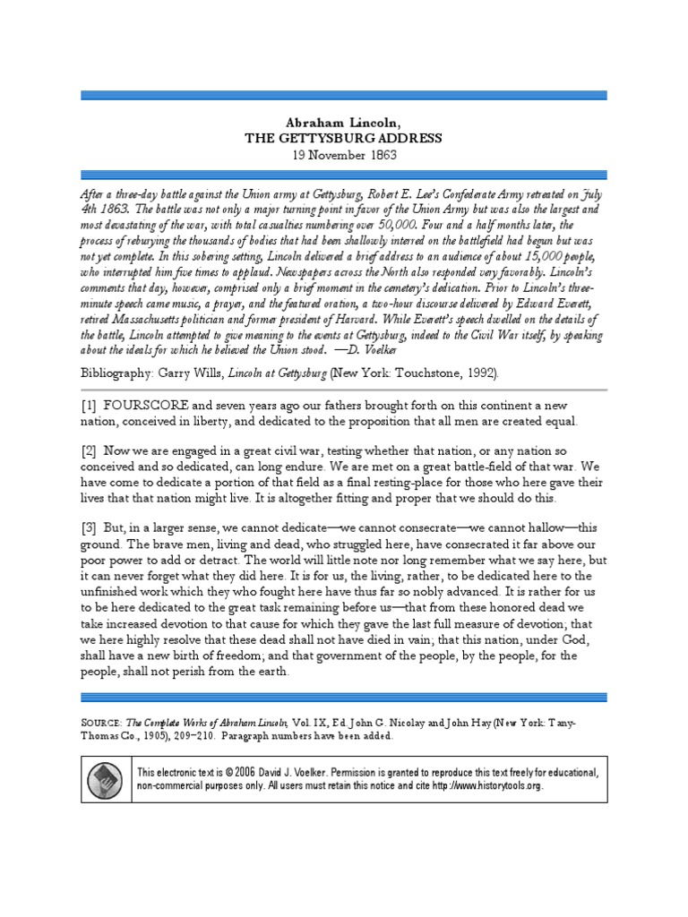 Gettysburg Address | PDF | Battle Of Gettysburg | Abraham Lincoln