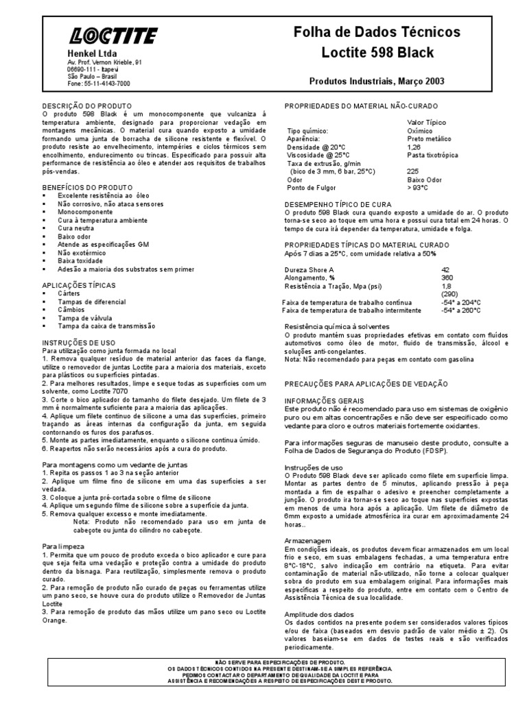 Loctite 598 Black Dados | PDF | Embalagem e rotulagem | Patente