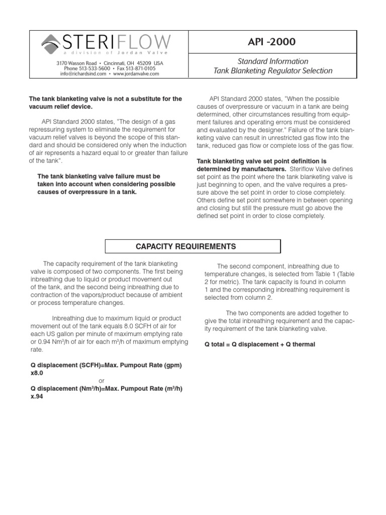 Blanket Gas Regulator Selection and Guidelines | PDF | Valve ...