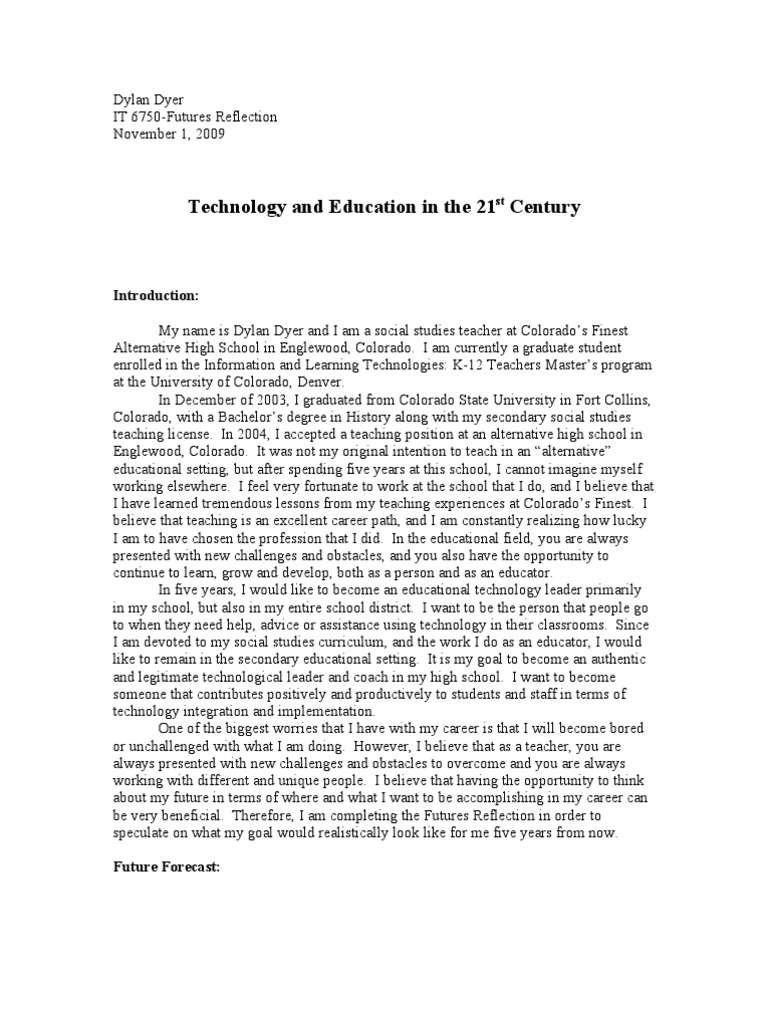 Futures Reflection Dyer | PDF | Project Based Learning | Teachers