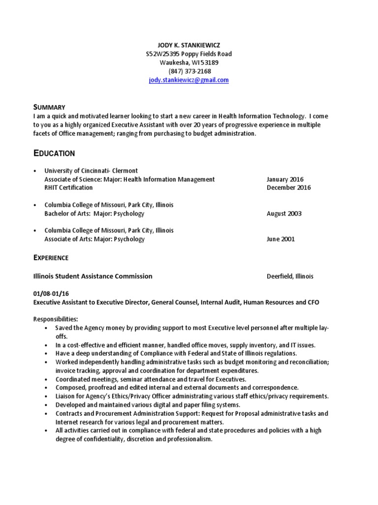 Stankiewicz Jody K Resume 2016b Him | PDF | Business | Business (General)