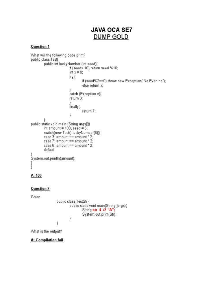 Java Oca Se7 Dump Gold Pdf C Programming Language Parameter