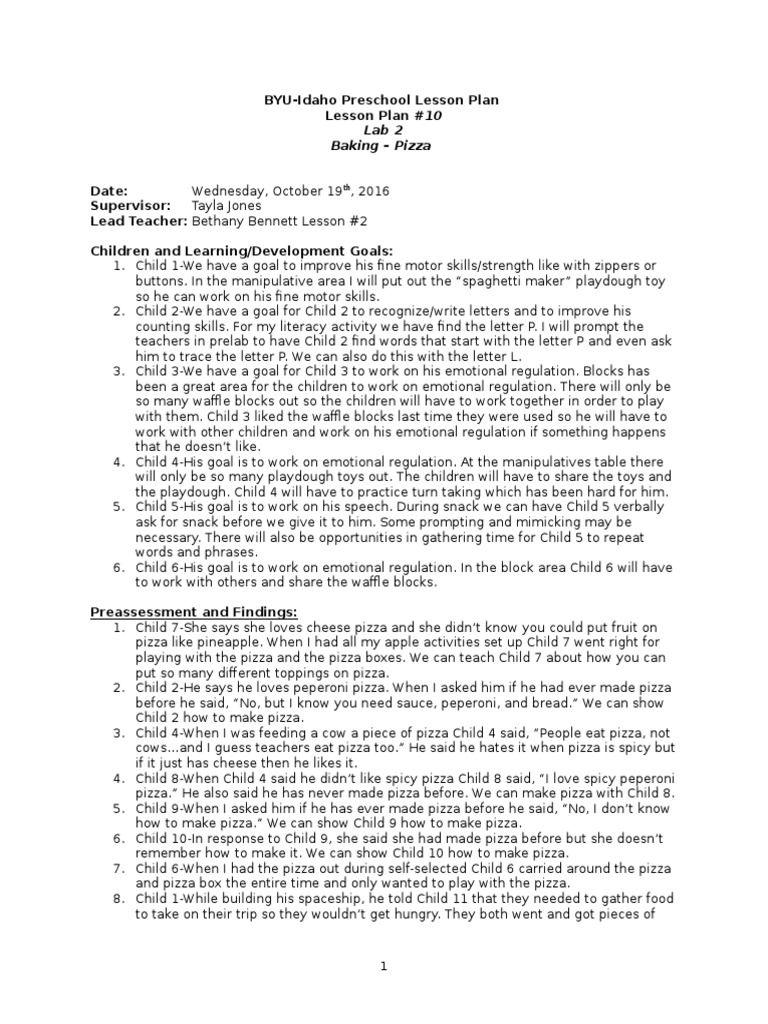 Lesson Plan 2 Pizza Portfolio | PDF | Menu | Dough