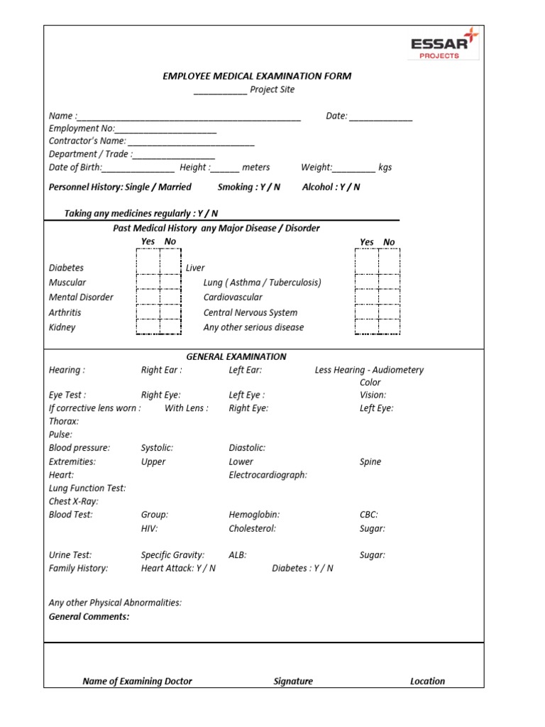 Employee Medical Examination Form | PDF