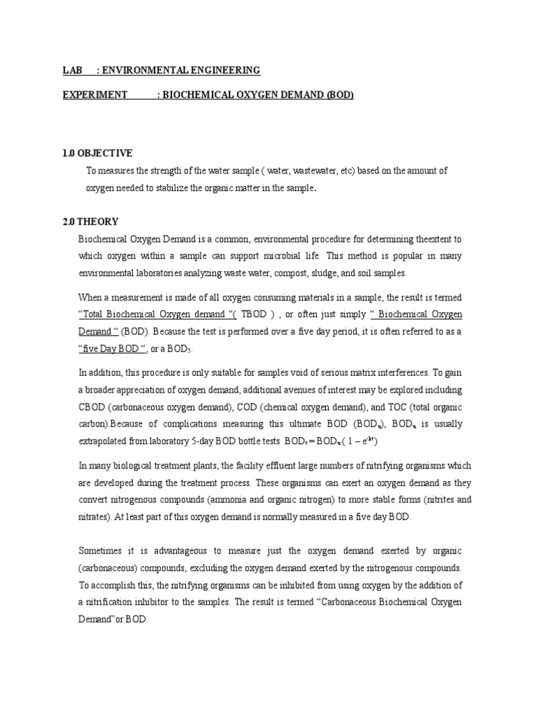 BOD Lab Report | PDF | Wastewater | Ph