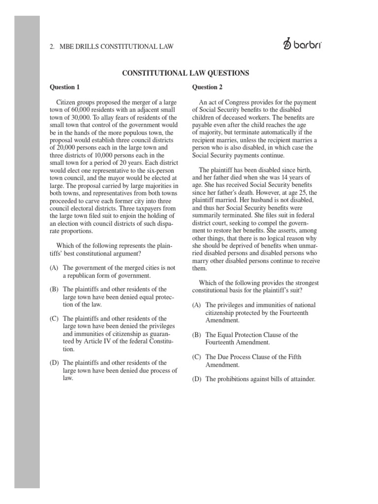 MBE Constitutional Law Drills | PDF | Fourteenth Amendment To The ...