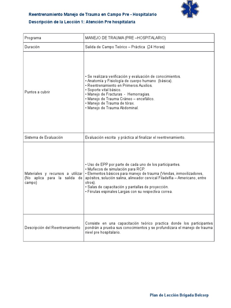 Plan de Leccion Nivel Intermedio Primeros Auxilios | PDF | Lesión | Primeros auxilios