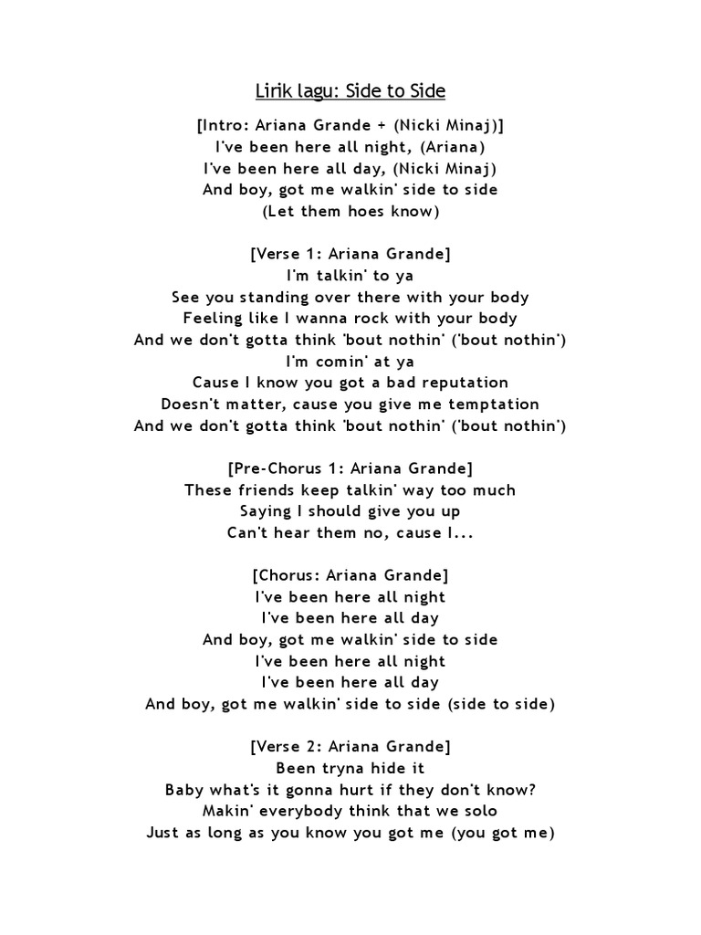 Lirik Lagu "Side to Side" | PDF | Song Structure | Popular Music