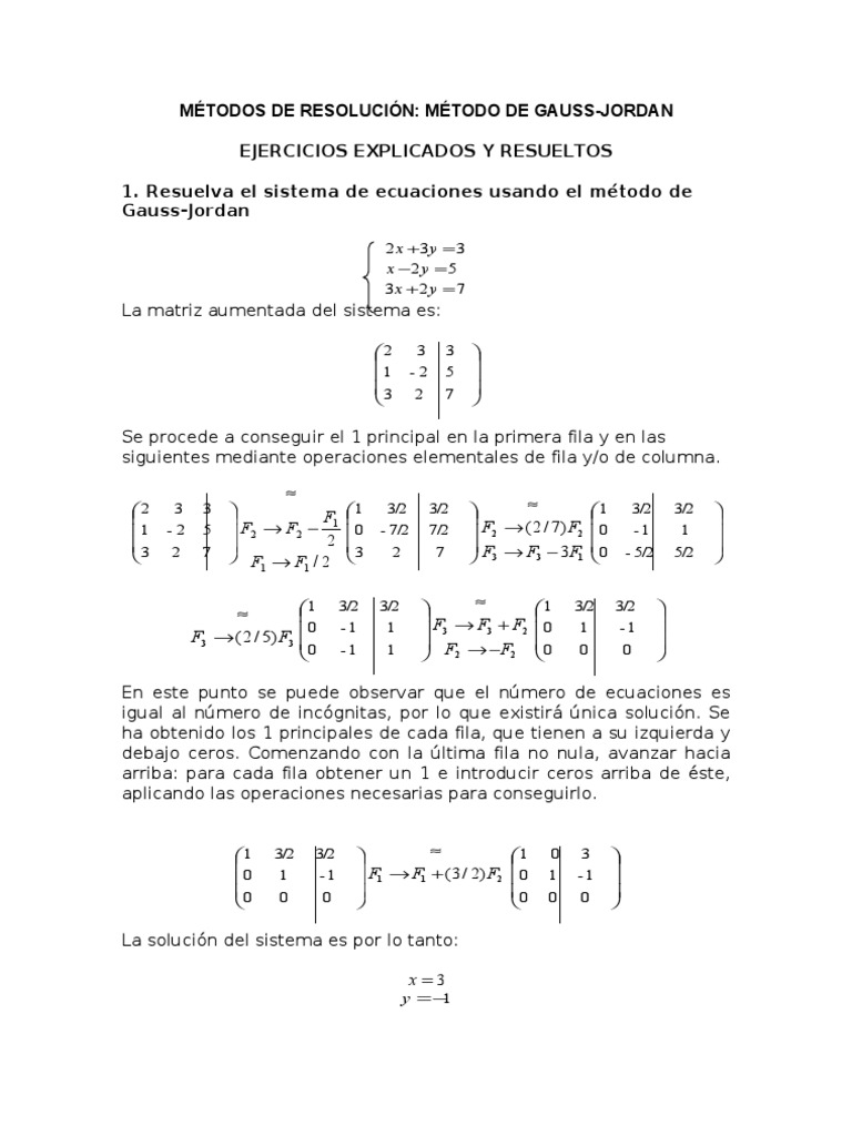 Ejercicios Resueltos Metodo Gauss Jordan Pdf Algoritmos
