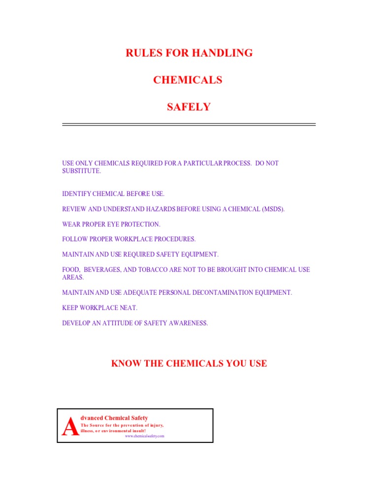 Rules For Handling Chemicals Safely: Know The Chemicals You Use | PDF ...