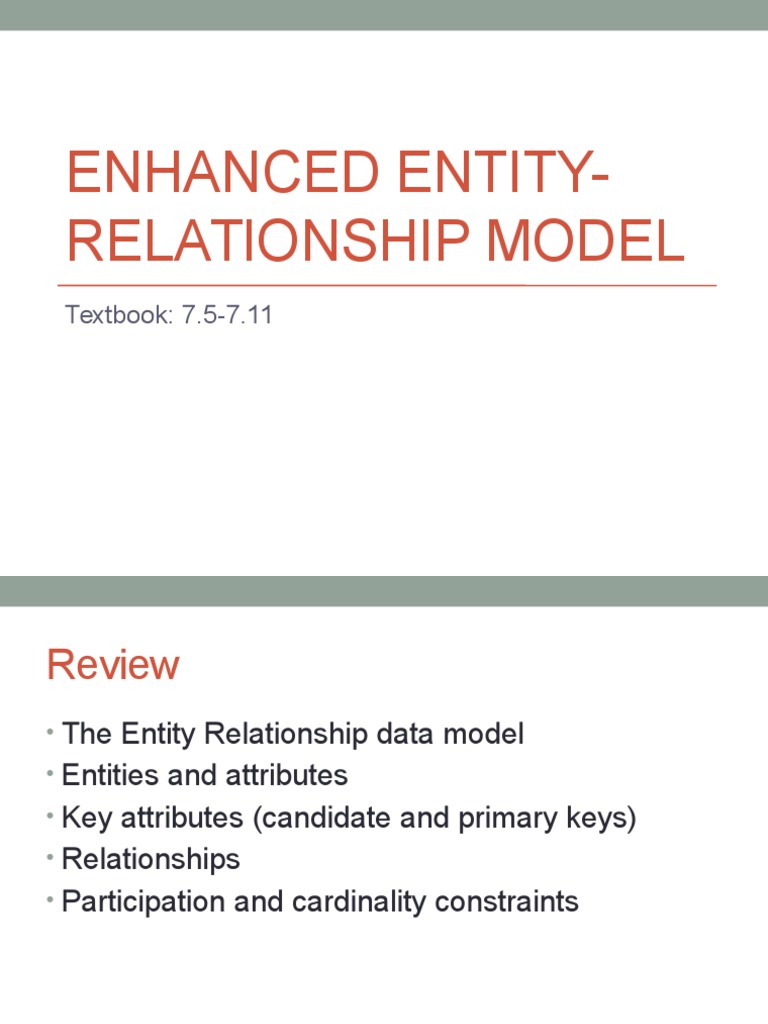 Enhanced Entity-Relationship Model: Textbook: 7.5-7.11 | PDF | Inheritance (Object Oriented ...