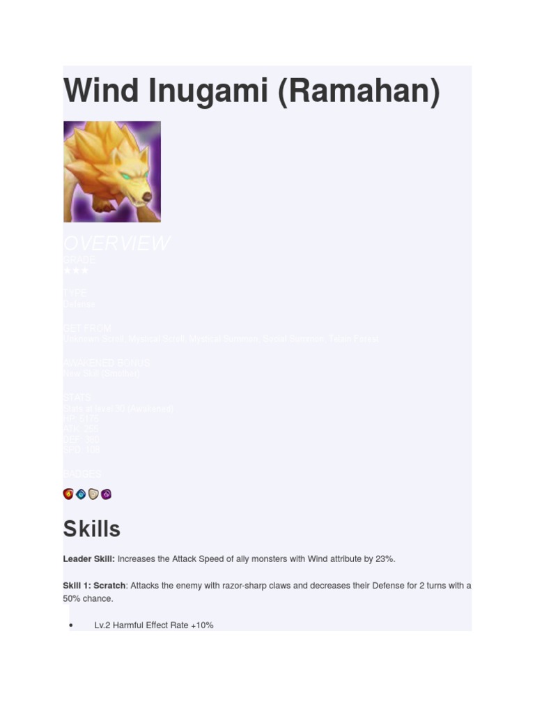 Wind Inugami (Ramahan) : Skills | PDF