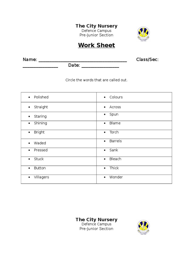 Work Sheet: Name: - Class/Sec: - Date | PDF
