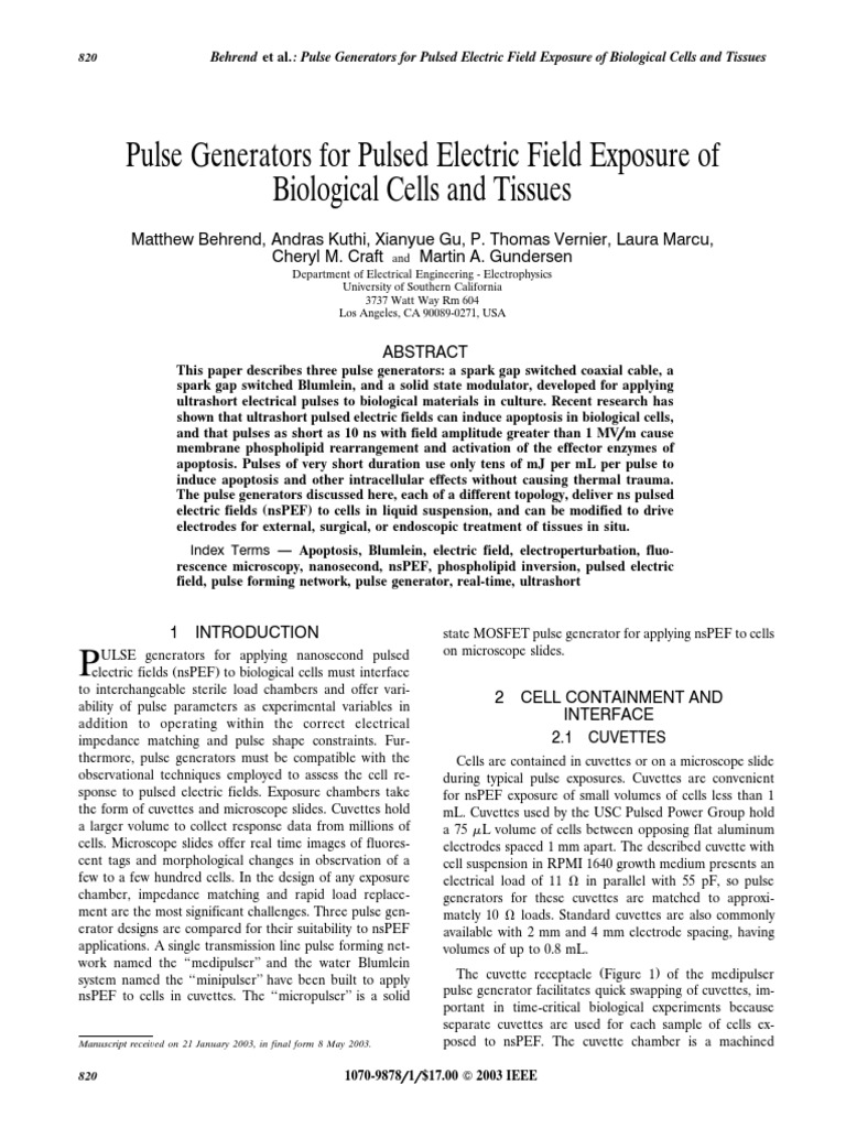 Pulse Generators For Pulsed Electric Field Exposure of Biological Cells ...
