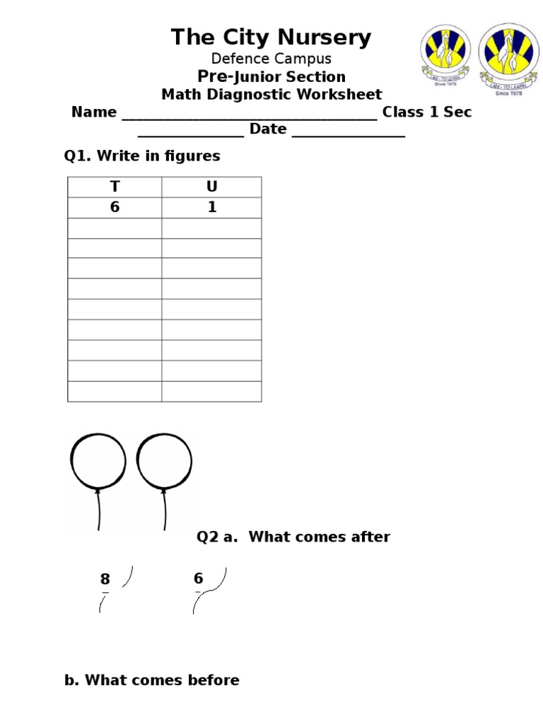 Math Worksheet Class 1 | PDF