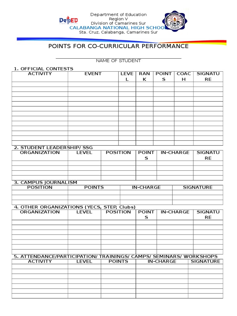Co Curricular Form | PDF