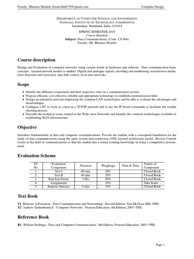 Course Description: Epartment of Omputer Cience and Ngineering Ational ...