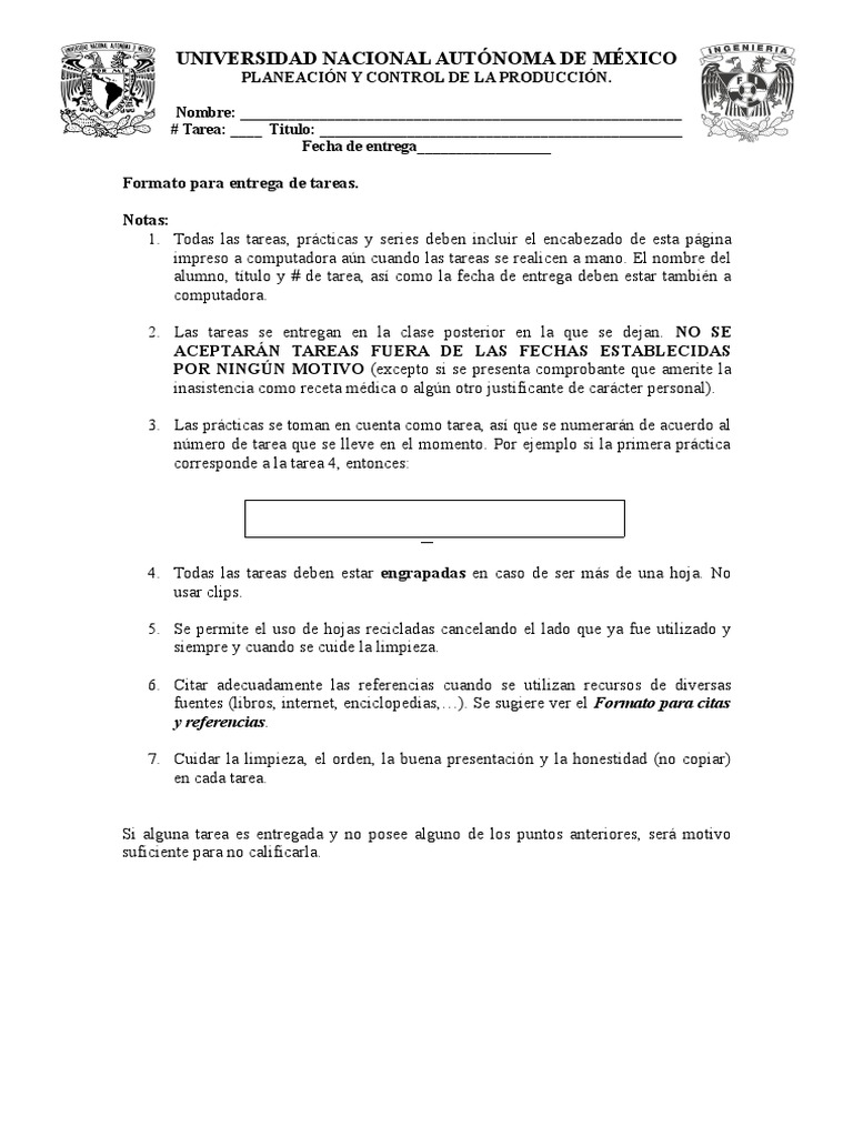 Formato para Entrega de Tareas | PDF