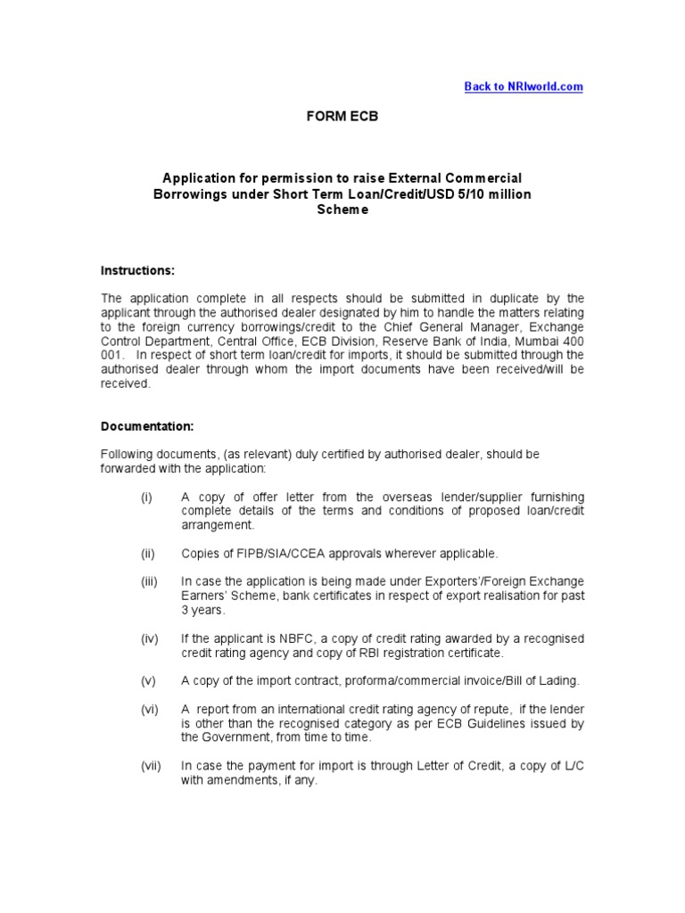 Form Ecb: Instructions | PDF | Loans | Credit