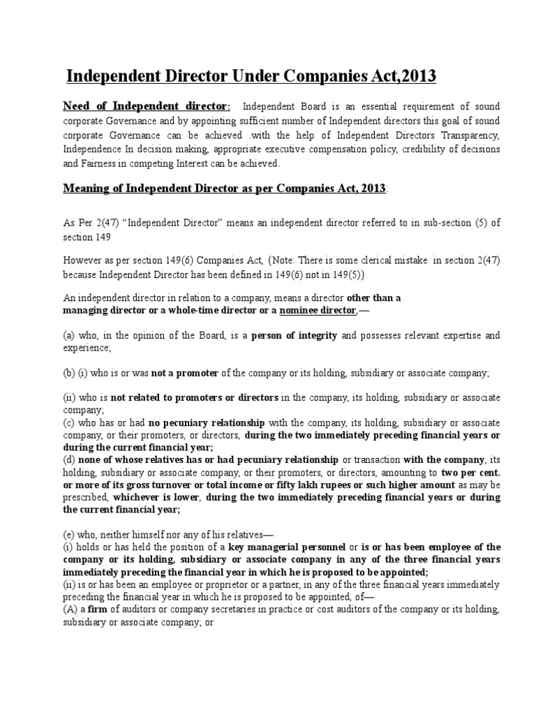 Independent Director - Draft | PDF | Board Of Directors | Governance