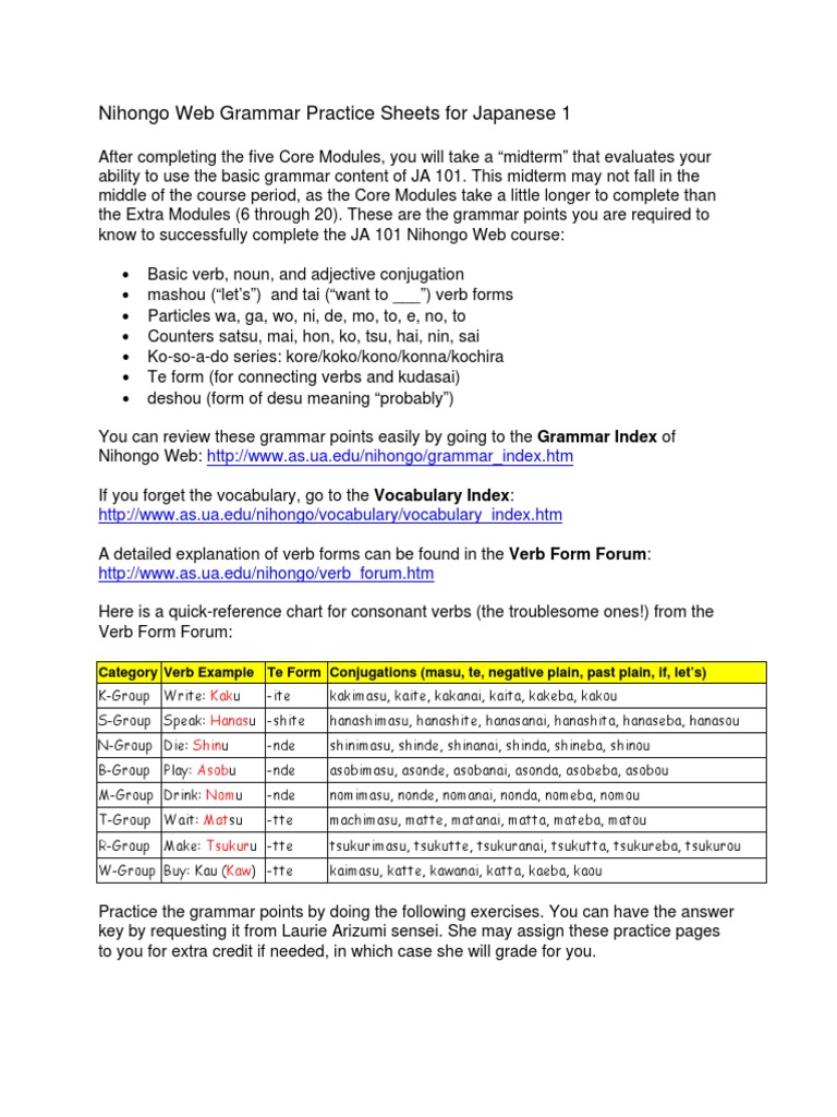 Japanese Grammar Practice PDF | PDF | Japanese Language | Linguistic ...
