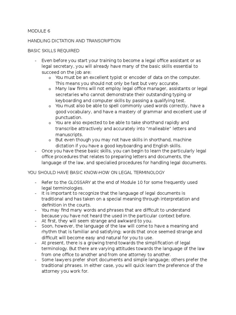 MODULE 6 - Legal Office Procedure | PDF | Typewriter | Shorthand