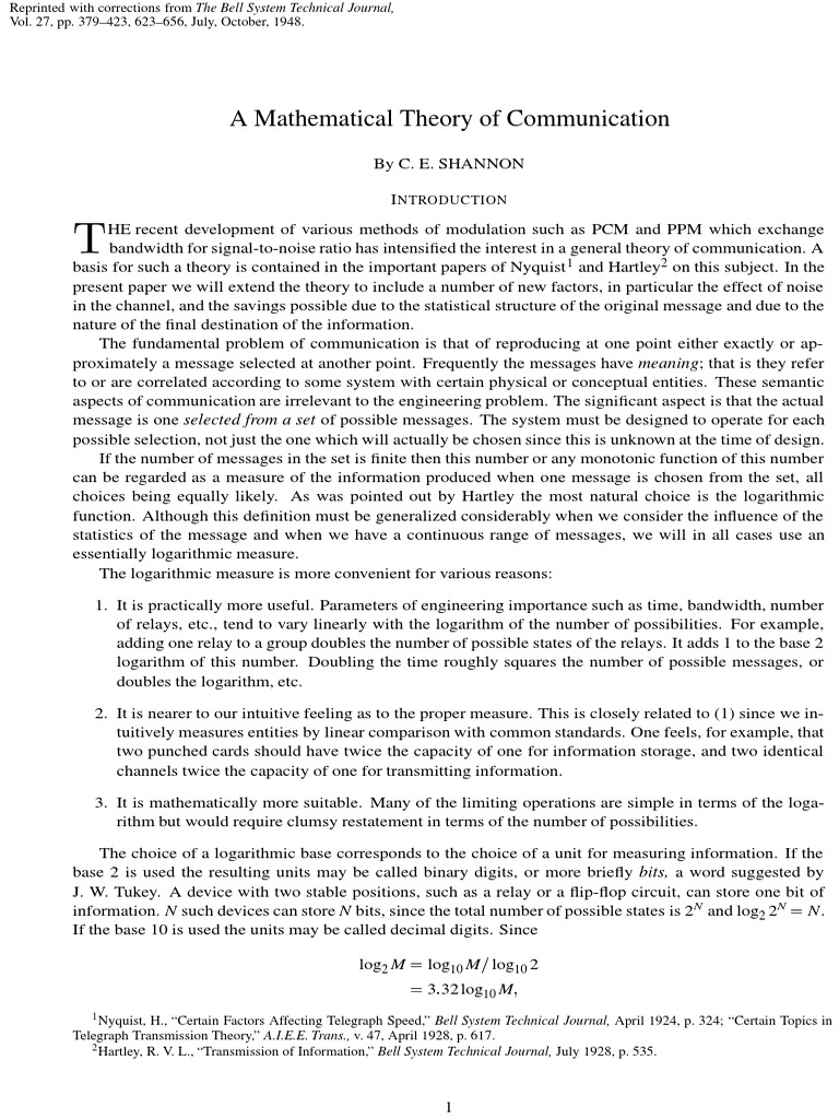 Shannon's Mathematical Communication Theory | PDF | Signal (Electrical ...