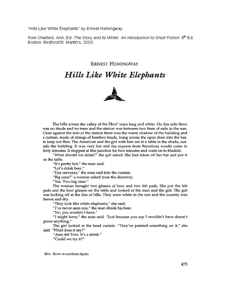 Hills Like White Elephants - Ernest Hemingway PDF | PDF | Short Stories