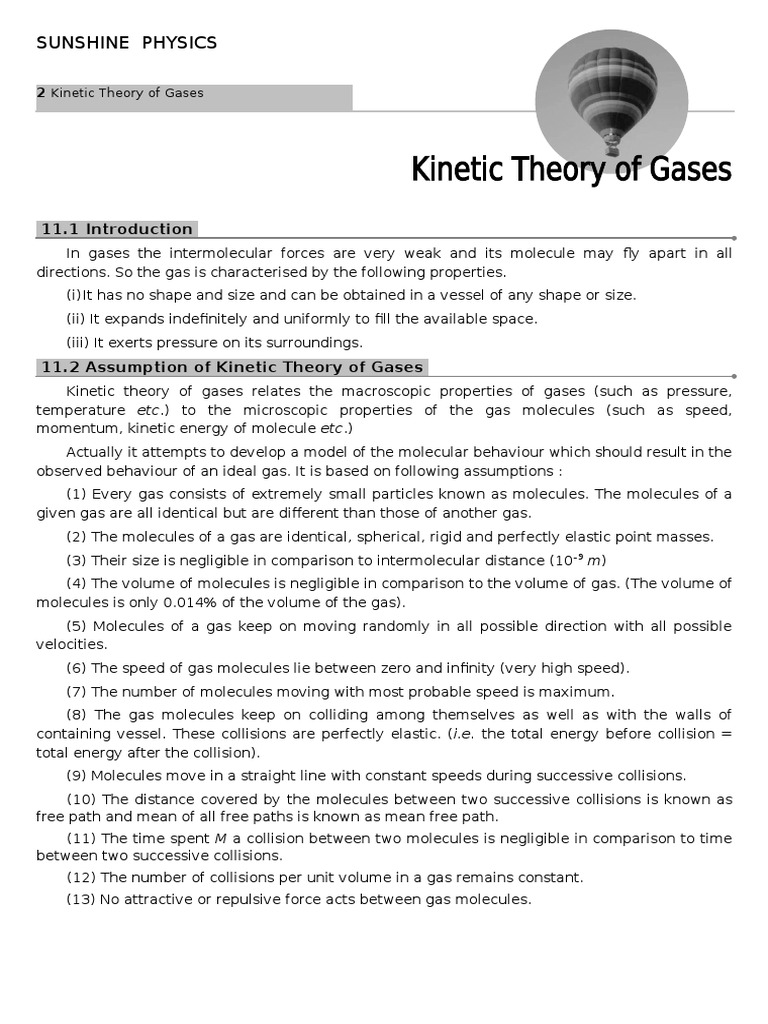 01 Kinetic Theory of Gases Theory1 | PDF | Collision | Gases