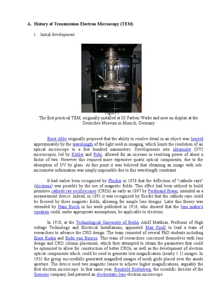 History of Transmission Electron Micros | PDF | Transmission Electron Microscopy | Angular ...